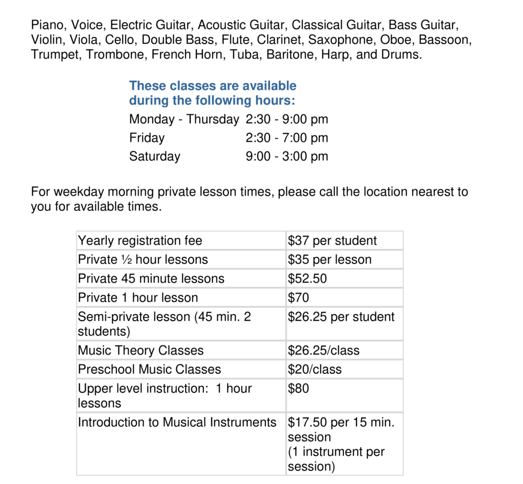 Music Lesson Fees – MUSIC LESSONS – Piano, Guitar, Violin – Westlake ...